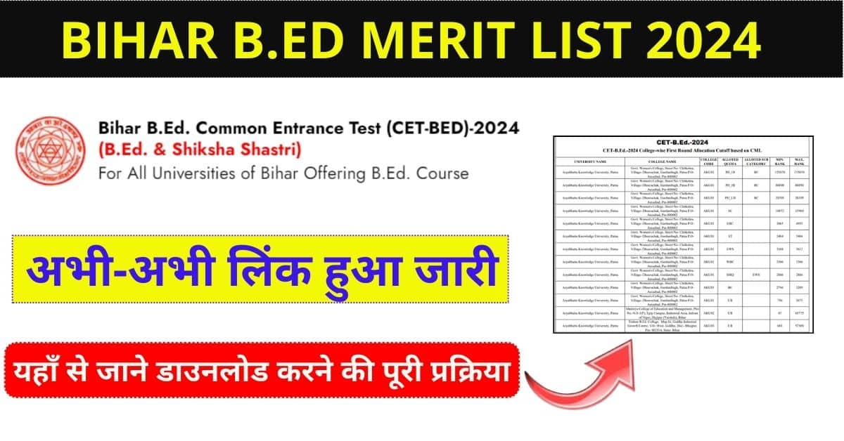 Bihar B.Ed 5th Merit List 2024 - 5th Round College Allotment Letter (Bihar B.Ed 5th Merit List)